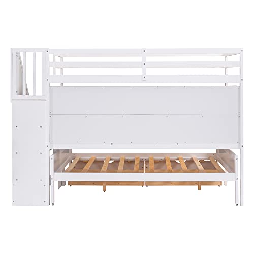 DEYOBED Twin Over Full Wooden Bunk Bed with Storage Shelves Drawers and Staircase for Kids Teens Adults