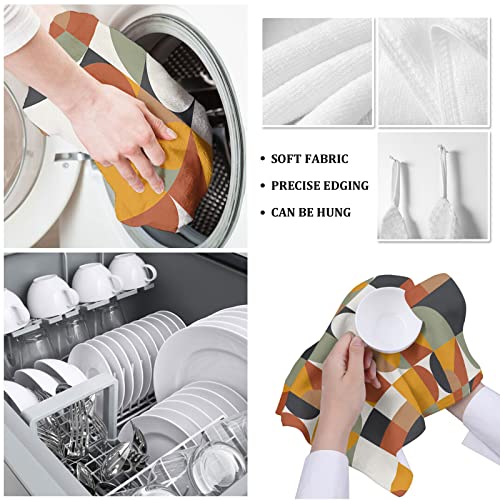 Decorfine Premium Kitchen Towels 18x28 Inch - Absorbent Dish Towels Art Retro Middle Age Geometric Abstract Plaid Grey Orange Hand Dish Cloths for Drying and Cleaning, 1 PCS