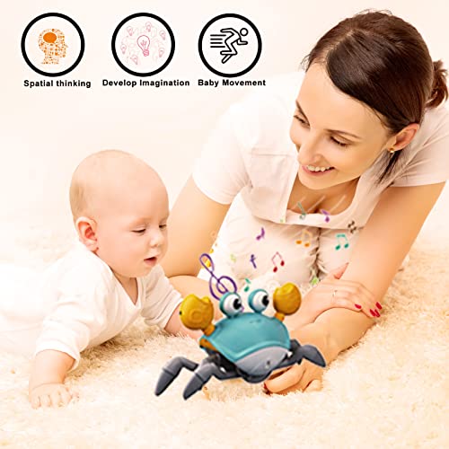Crawling Crab Months Old Baby Toys,USB Charging Walking Dancing Crab Toy for Kid,Auto Avoid Toddler Electronic Moving Interactive Tummy Time Crawling Toy with Music & Light Gift for Boy Girl (Green)