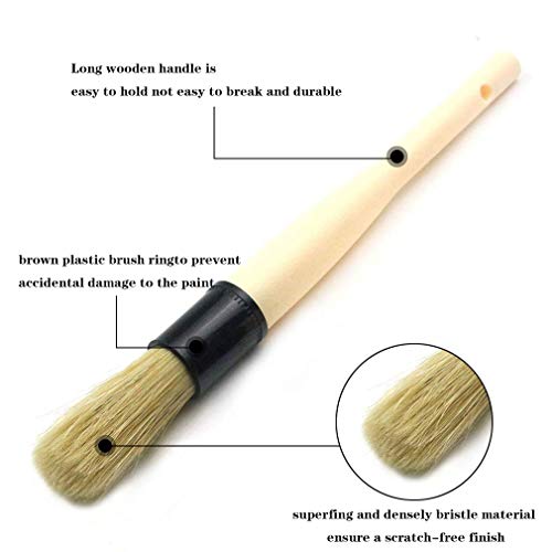 Detailing Brush Set, Auto Detailing Brush for Cleaning Weels, Engine,Interior, Emblems, Air Vents, Motorcy, Car Cleaning Brush, Premium Natural Boar Hair with Plastic Handle