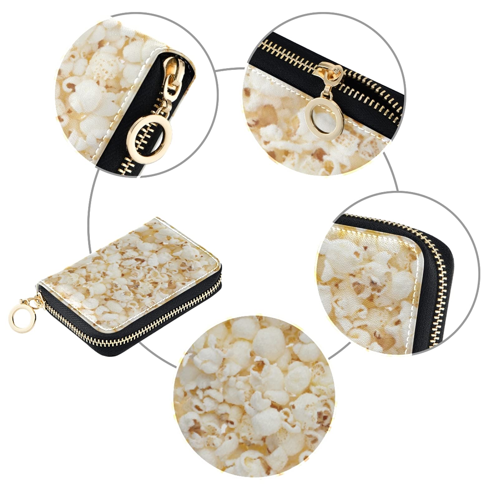 Popcorn Texture White Credit Card Coin wallet, RFID Blocking Compact Women Leather Card Holder, Key Change Organizer, Zipper Purse Clutch Pouch Pocket