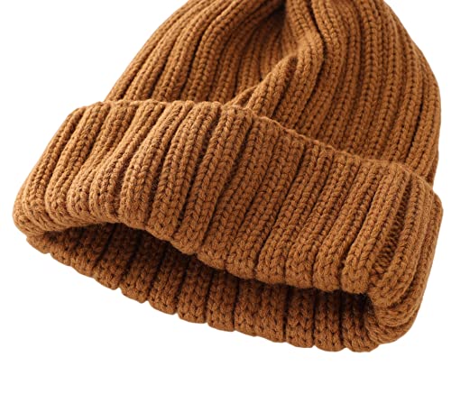 Connectyle Knit Beanie Hat for Women Acrylic Winter Hats Ribbed Warm Cuffed Skull Ski Cap Brown