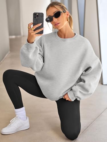 EFAN Hoodies for Women Sweatshirts Oversized Sweaters Fall Outfits Clothes 2023 Crew Neck Pullover Tops Loose Comfy Winter Fashion Grey