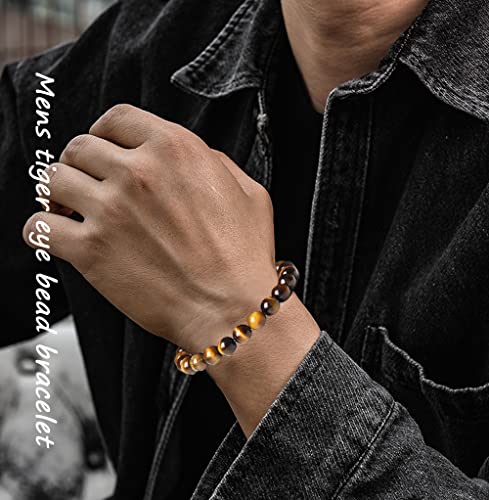 FINZOR 12 Pcs 8mm Gemstones Beaded Bracelets for Men Women Semi-Precious Stone Healing Stretch Round Bead Crystal Bracelets Unisex