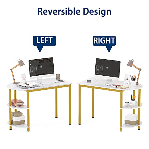 Elephance Dining Table/Kitchen Table with Storage, Multifunctioal Workstation Desk for Dining Room, Living Room, Bistro.(White and Gold)
