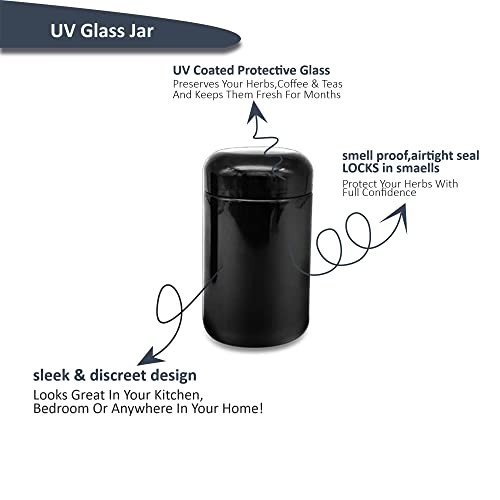 JENOJEMI Grinder Set: 4-Inch Grinder with Magnetic Aluminum Lid and UV-Sealed Glass Jar for Spices