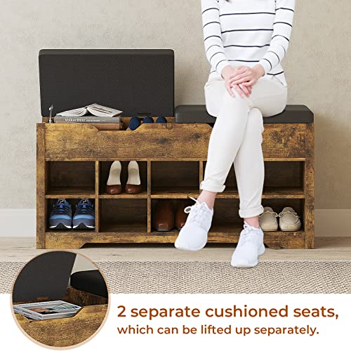Hasuit Shoes Bench, Entryway Bench with Storage, Shoe Rack with 2 Lift Top Storage Boxes and 10 Compartments, Shoes Organizer for Entryway, Bedroom, Length 41.3ββ(Accent Brown)