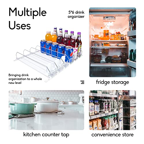 CNDSE Drink Organizer for Fridge,Spring Loaded Soda Can Organizer,Width-adjustable Push Rod Slide Rail Drink Dispenser for Fridge,White(14.96in-6)