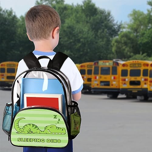 Clear Mini Backpacks Green Dinosaur Pattern Stripe Transparent Backpack Heavy Duty PVC See Through Bookbags Casual Daypack with Reinforced Straps for Work, School, Security, Travel, Beach¡