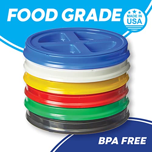 Consolidated Plastics Food Grade Gamma Seal Lids for 3.5, 5, 6 and 7 Gallon Buckets (Combo 6 Pack) BPA Free Reusable Pail Lids, Durable HDPE, Made in USA