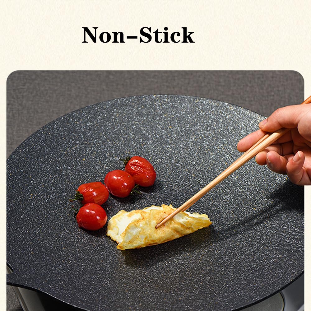 Korean BBQ Grill Pan 13.3inches, UNOSCHRIM Non-stick Grill Pan, Granite Coating Circular Grill Pan with Anti-Scalding Gloves and Food Clip, Suitable for Both Home and Outdoor Camping