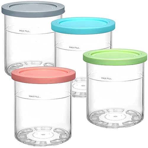 Containers Replacement for Ninja Creami Pints and Lids - 4 Pack,16oz Cup Compatible with NC301 NC300 NC299AMZ Series Ice Cream Maker, BPA Free Dishwasher Safe Leak Proof.