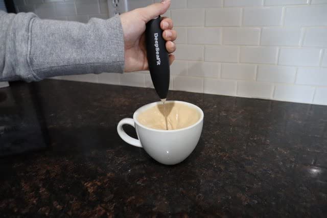 DeepSeaFit Hand Blender & Mixer for Pre-Workout, Protein, Formula, Powder Supplements, Coffee Art, Mixer Stick, Hand Mixer Electric, Milk Frother Batteries Included, Veteran Owned & Operated (Black)