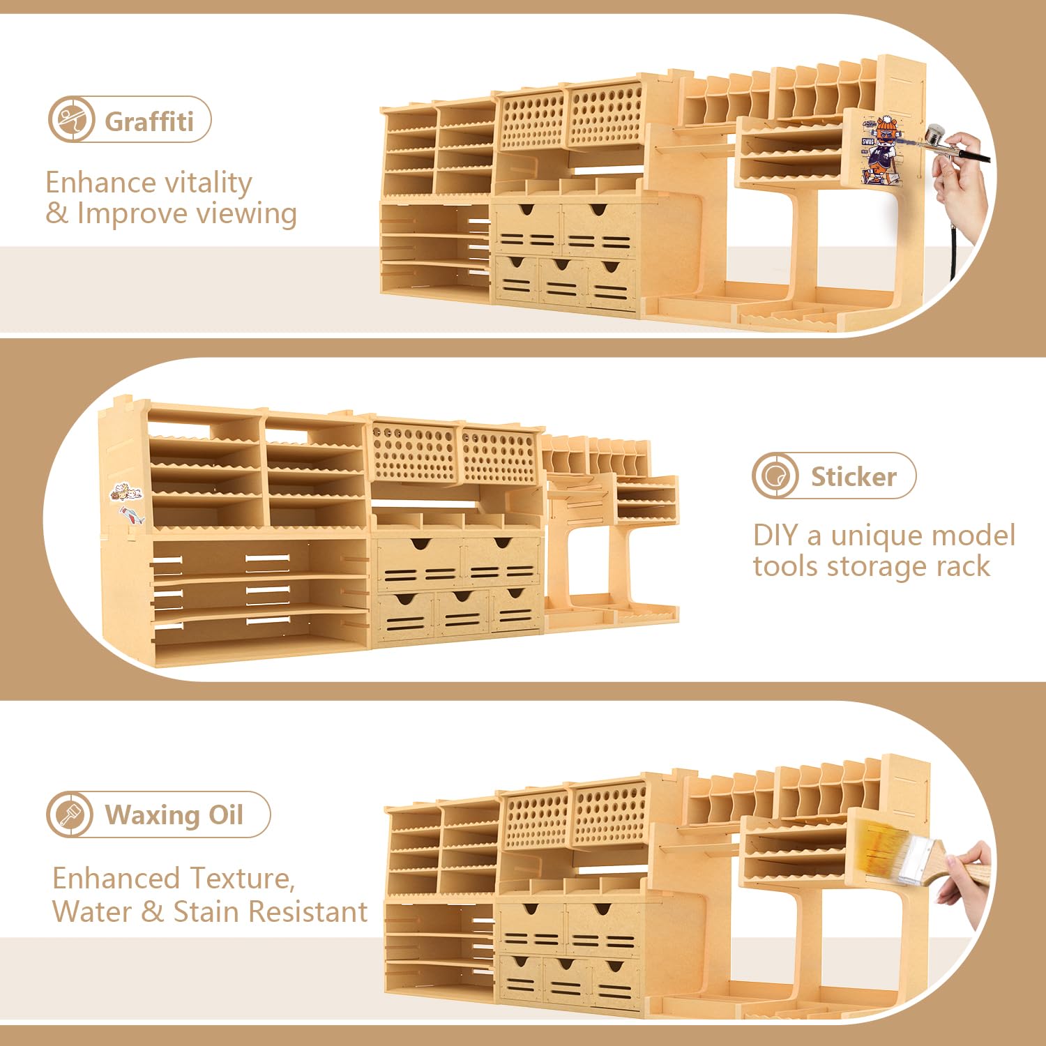 Bucasso Plastic Model Tool Organizer, Organize Plastic Model Building Tools Pliers/Tweezers/Brushes/Screwdrivers Stick Tools, MDF Material Model Workbench, Suitable for Tamiya/Gundam Tools GK Pro
