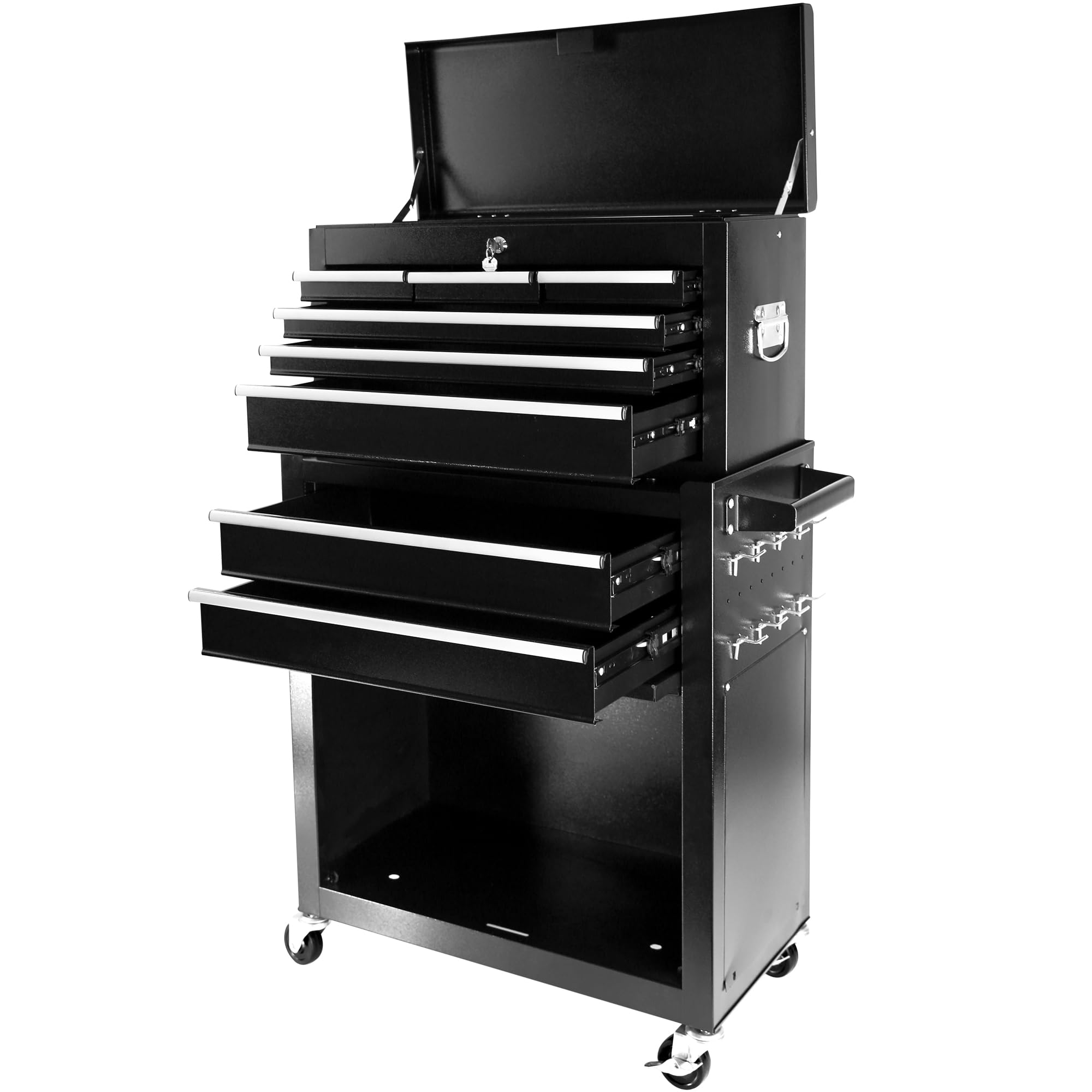 BouPower Tool Chest with 8 Drawers, Rolling Tool Cabinet with Wheels, Mobile Steel Tool Storage Organizer with Detachable Top Tool Box, for Warehouse&Workshop