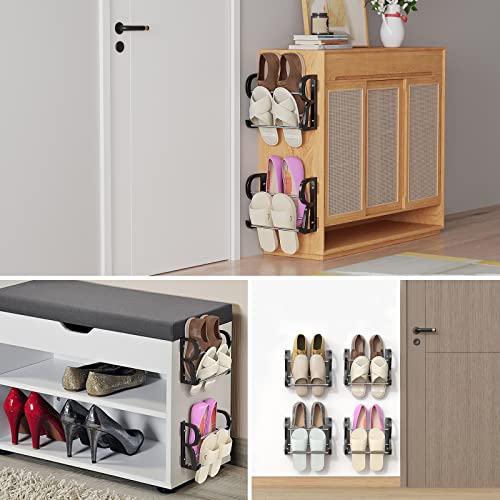DEYILIAN Wall Mounted Shoes Rack 4 Pack, Hanging Shoe Organizer, Door Hanging Shoe Rack with Sticky Mounts, Wall Shoe Holder for Camper RV Shoe Storage with Hooks No Drilling Black