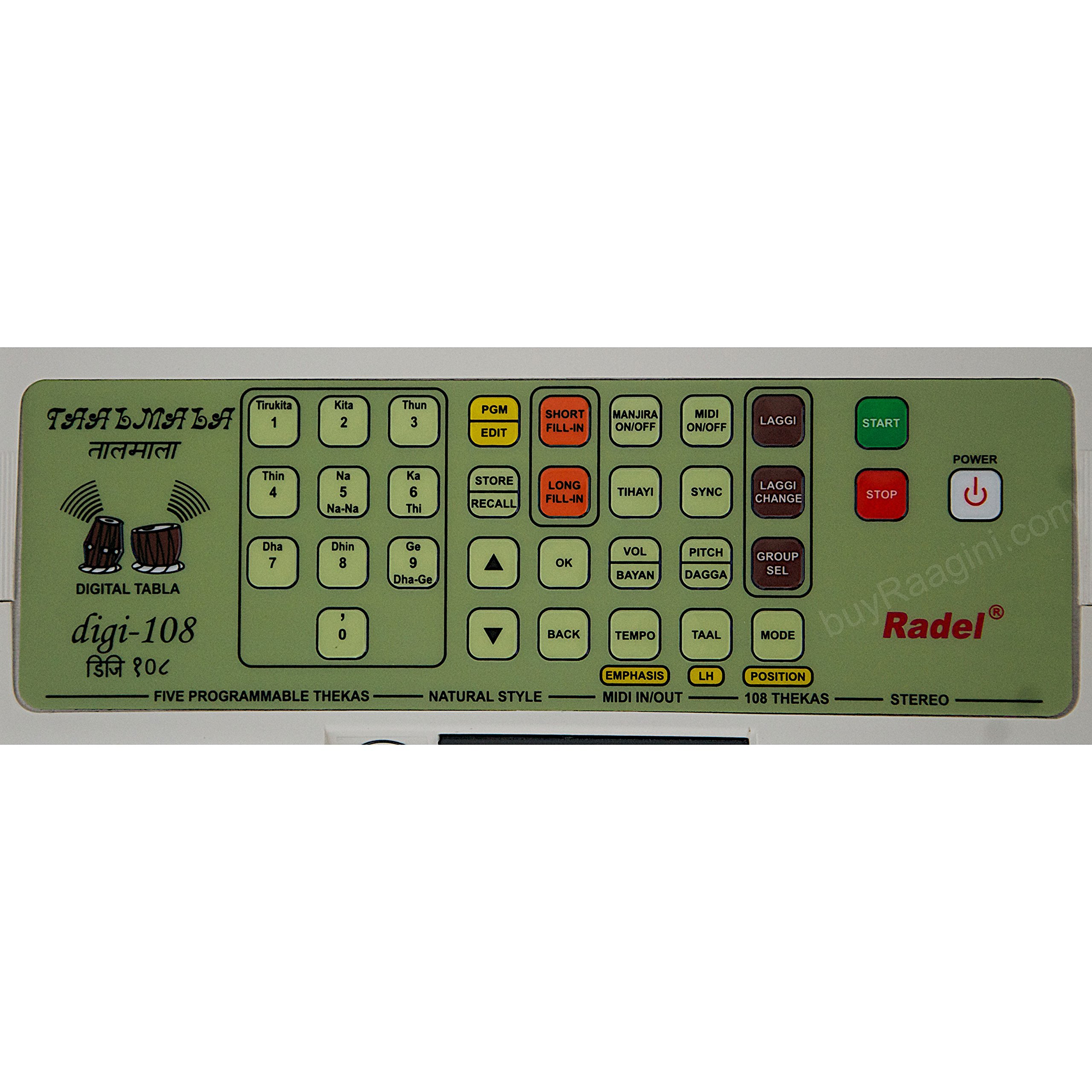Electronic Tabla - RADEL Taalmala - Digi 108, Electronic Tabla and Manjira - Tabla Sampler, DJ Tabla Sound Machine, Instruction Manual, Power Cord, Bag (PDI-AAF)