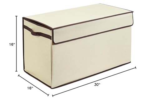 Great Useful Stuff G.U.S. Large Collapsible Toy Box | Toy Organizers, Storage bin, basket with Lid | Sturdy 600D Polyester Toy Chest | Durable, Storage Box for Kids’ Playroom | 30"x16"x16" (Ivory)