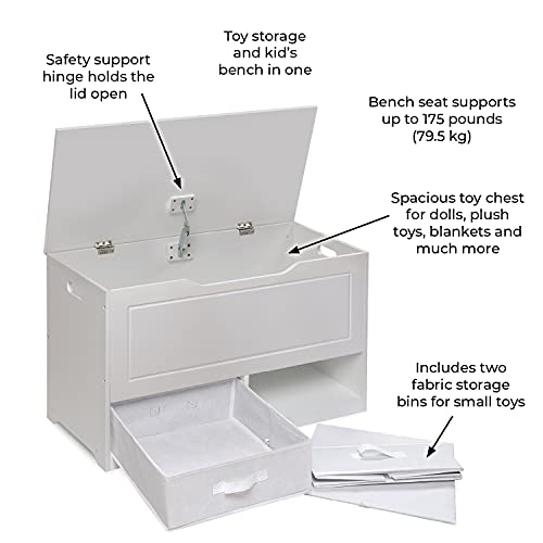 Badger Basket Kid's Up & Down Toy Box and Organizer with Two Reversible Fabric Bins - White