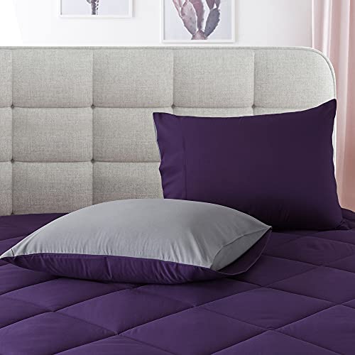 ELNIDO QUEEN 3 Pieces Comforter Set (Cal-King, Purple & Grey) - 1 Reversible Down Alternative Comforter with 2 Pillow Shams - Soft Lightweight Duvet Insert | 104x96 inch