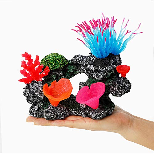 Danmu 1pc Glowing Effect Artificial Coral Plant Ornaments, Aquarium Coral Decor for Fish Tank Aquarium Decoration 7 4/5" x 3 1/2" x 5 9/10"