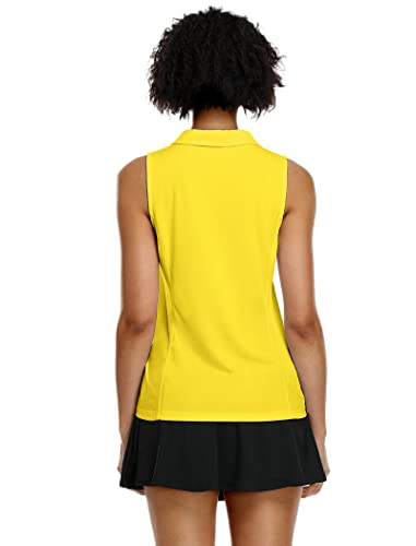 COOrun Women's Polo Shirt Sleeveless Golf Shirts Moisture Wicking Athletic Tennis Shirts Classic Tennis Tops,Yellow Medium