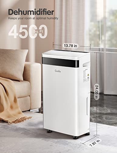 Dehumidifiers for Home and Basement, Grelife 4,500 Sq. Ft 50 Pint Dehumidifier with Drain Hose, 3 Modes, Child Lock, 24H Timer,Defrost,Dry clothes,Easy-to-clean filter,for Large Room, Bedroom,bathroom