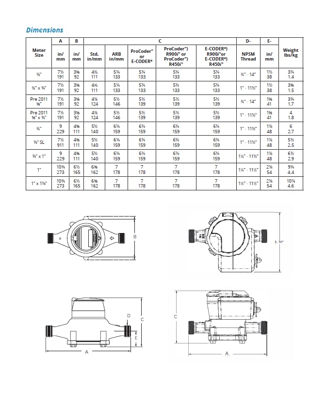 Neptune T-10 3/4" (5/8" x 3/4") Direct Read Bronze Meter w/ Couplings - Measuring in Gallons