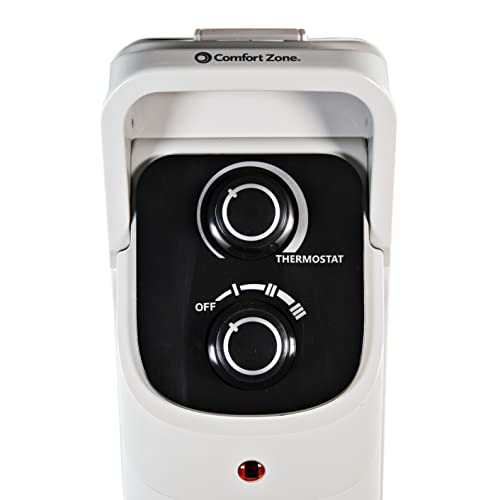 Comfort Zone Oil-Filled Radiator Space Heater, Radiant, Electric, Never Refill, Adjustable Thermostat, Tip-Over Switch & Overheat Protection System, Ideal for Home, Bedroom, & Office, 1,500W, CZ8008N