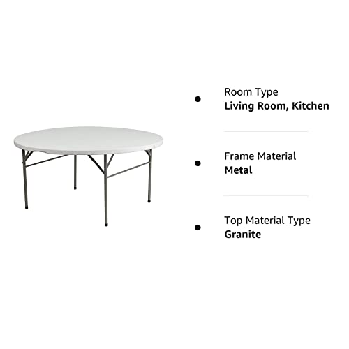 Flash Furniture Scarborough 5-Foot Round Bi-Fold Granite White Plastic Folding Table with Carrying Handle