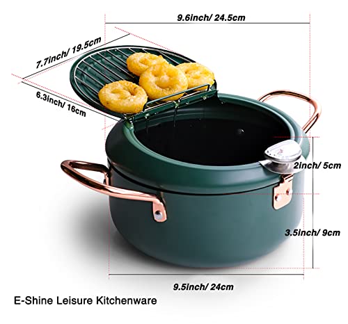 Deep Fryer Pot by E-Shine Leisure Kitchenware, Japanese Style Tempura Deep Fryer with Fahrenheit Thermometer, Small and Easy Clean, Vintage Green, DIAM. 9.5β
