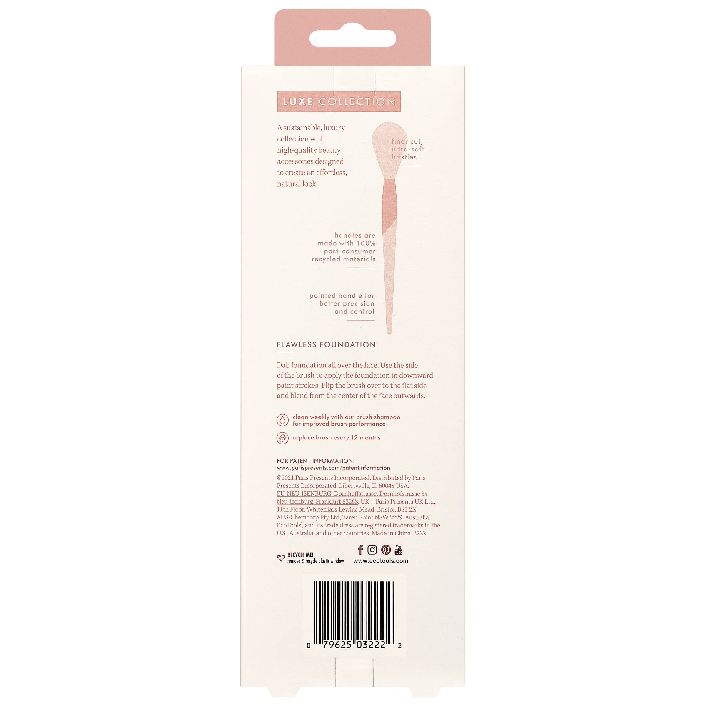 EcoTools Ecofriendly Luxe Flawless Foundation Makeup Brush for Liquid & Cream Foundation, Dense, Synthetic Bristles, Eco-Friendly Premium Quality Makeup Brush, Vegan & Cruelty-Free, 1 Count