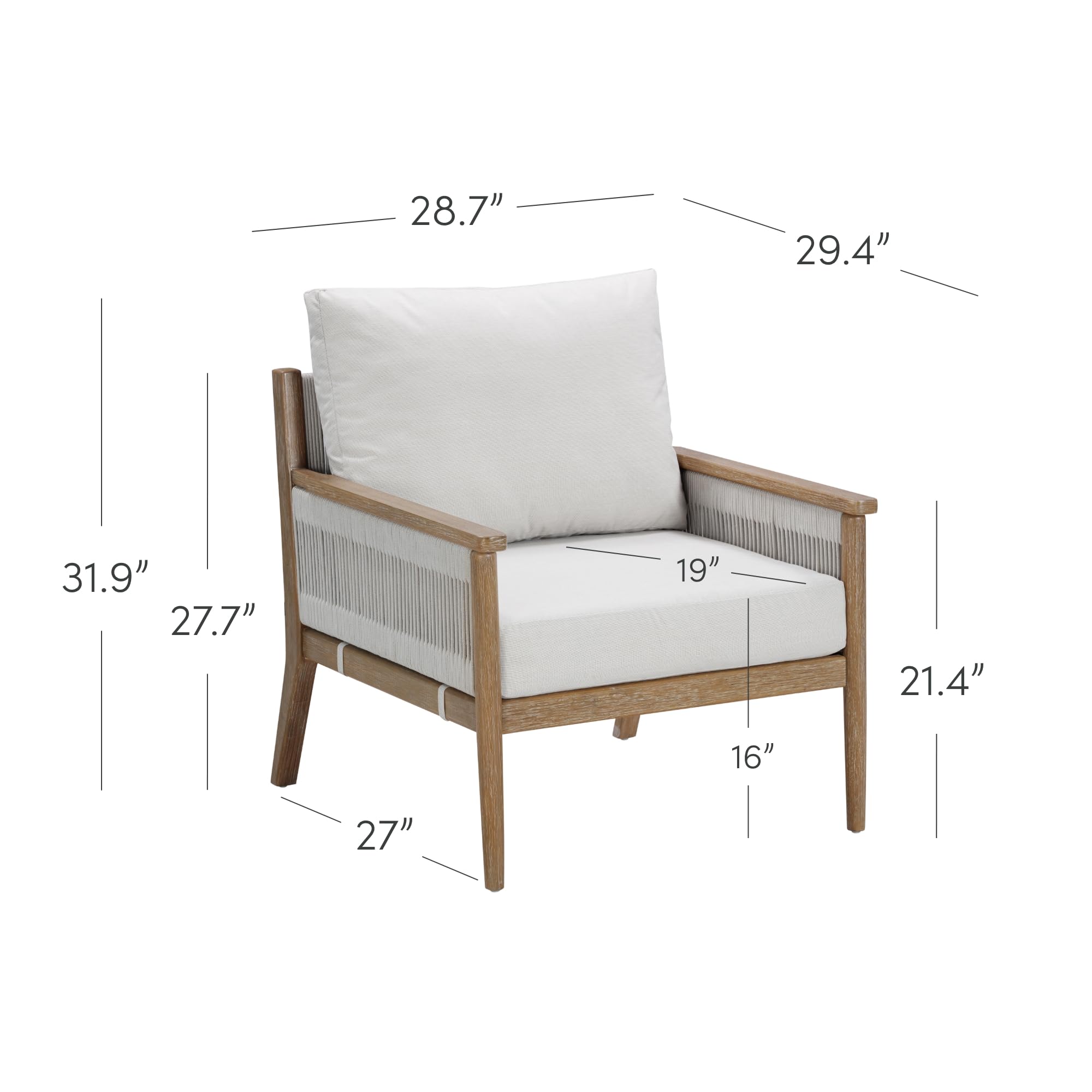 Nathan James Kayden Bohemian Wooden Upholstered Armchair, Outdoor Lounge Chair with Removable Cushion Covers and Solid Acacia Wood Frame, Light Brown