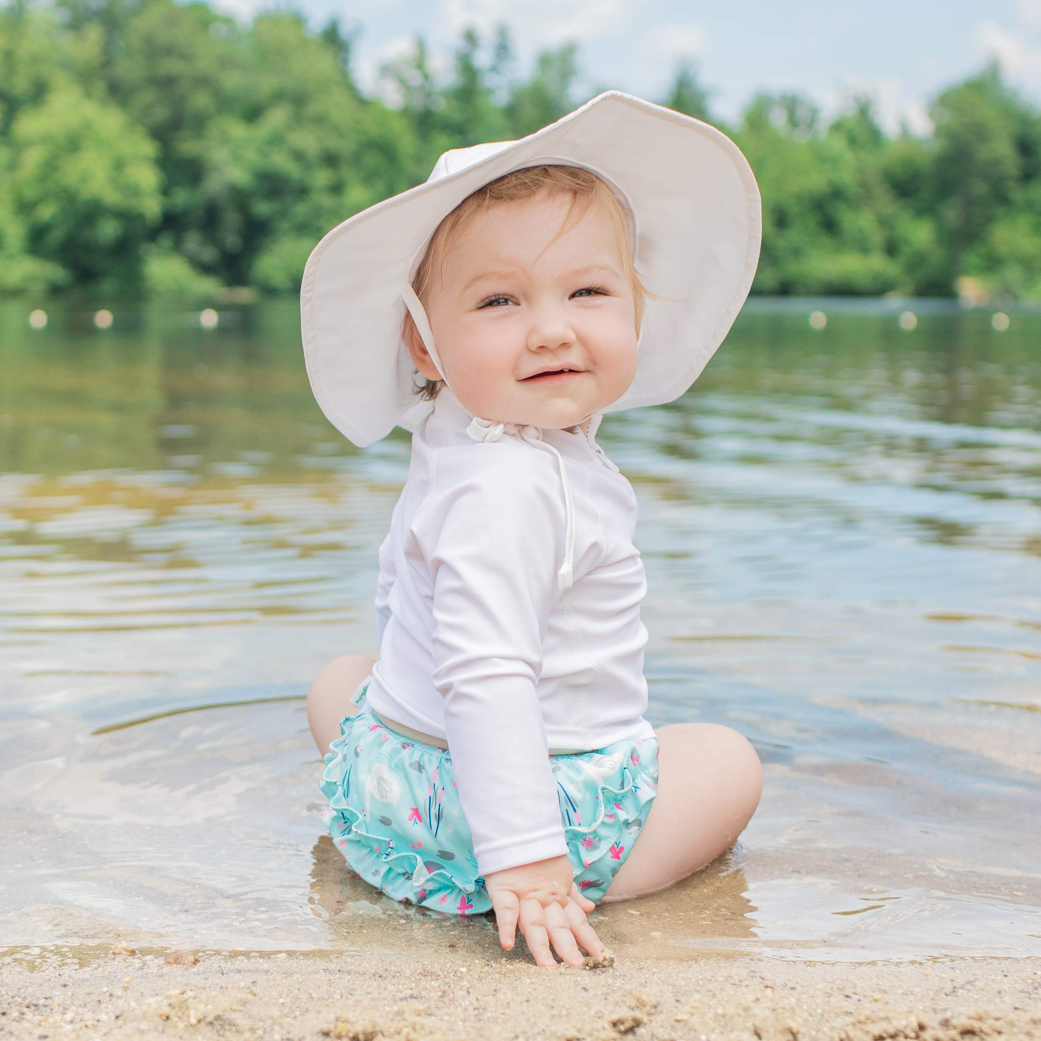 green sprouts Baby Toddler Brim Sun Protection Hat, White, 9/18mo