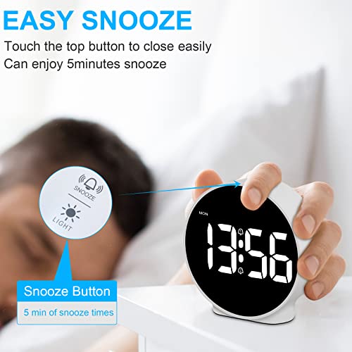Deeyaple Small Digital Alarm Clock LED Desk Travel Electronic Clock Dual Alarm Snooze Dimmable Day Set 12/24H Week Display 4inch White (No Battery&Adapter)