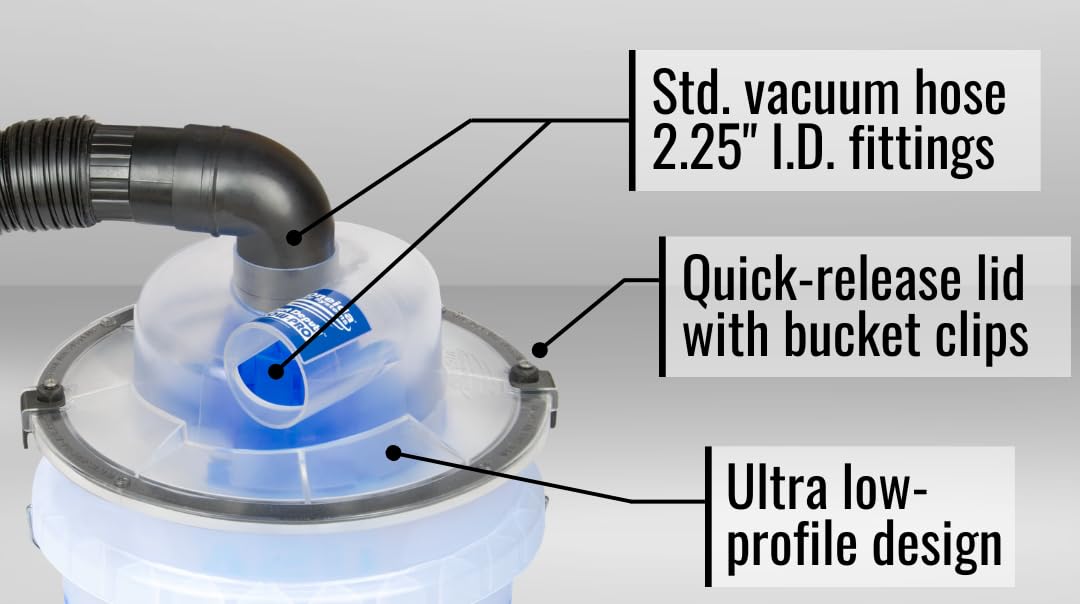 Dust Deputy Low-Pro Plus Lid Dust Separator Kit for Shop Wet Dry Vacuums - 2.5" Adapter & 3' Hose - Fits Standard 5 Gallon Buckets, USA Made