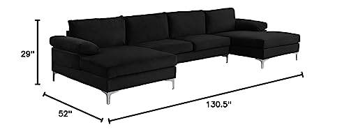 Casa AndreaMilano Modern Large Velvet Fabric U-Shape Sectional Sofa, Double Extra Wide Chaise Lounge Couch