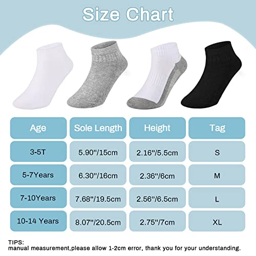 Auranso Boys Socks Kids Girls Athletic Ankle Half Cushion Low Cut Socks 6 Paris White Grey 7-10 Years
