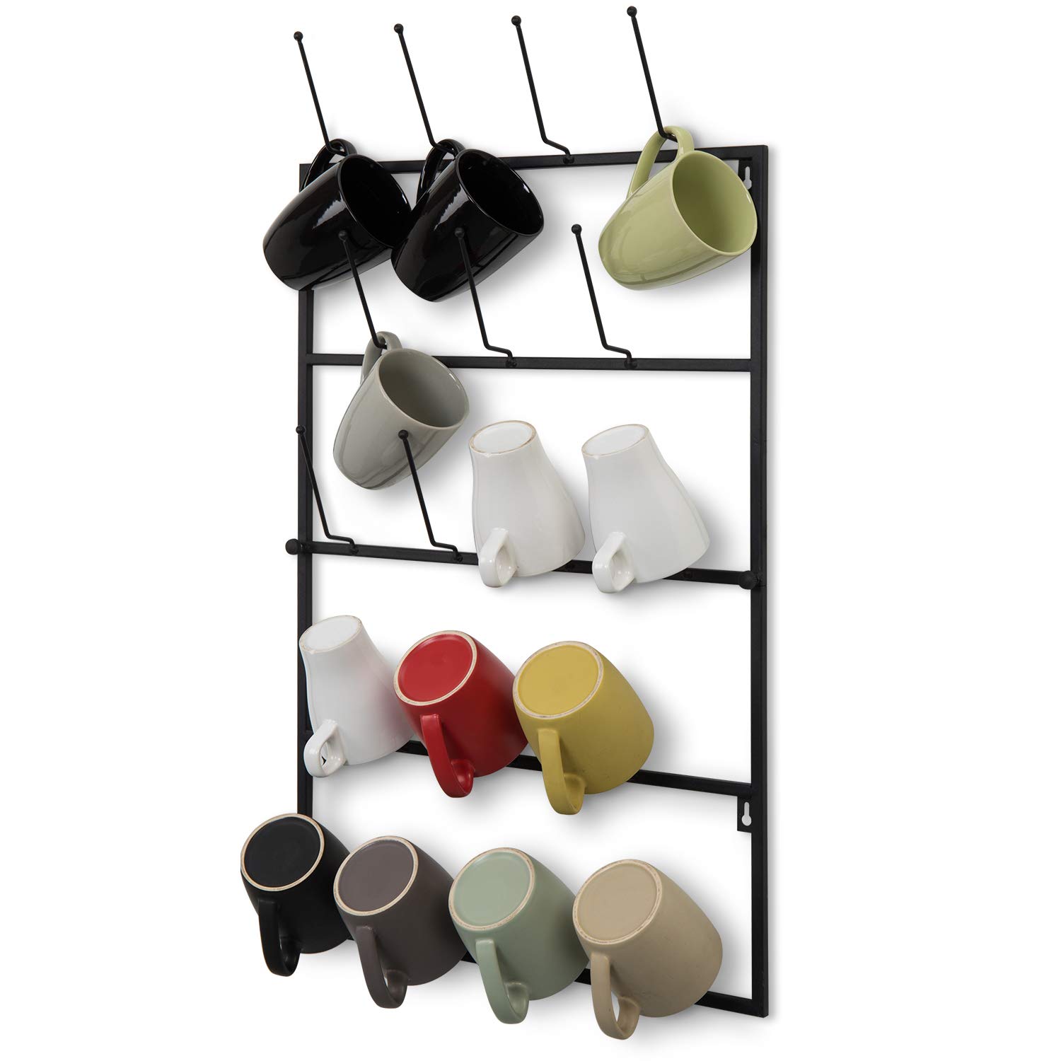 MyGift 5-Tier Black Metal Wall Mounted Kitchen Coffee Mug Rack Cup Holder with 18 Hooks, Farmhouse Style Hanging Display Organizer for Mugs, Tea Cups and Mason Jars