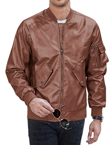 COOFANDY Men's Leather Bomber Jackets Fashion Disco Jacket Varsity Jackets Coat