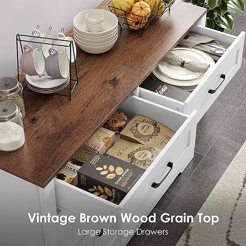 BOTLOG Farmhouse Buffet Cabinet with Storage, 47.2" Sideboard Storage Cabinet with Drawers Coffee Bar Cabinet for Kitchen, Dining Room, Hallway, White