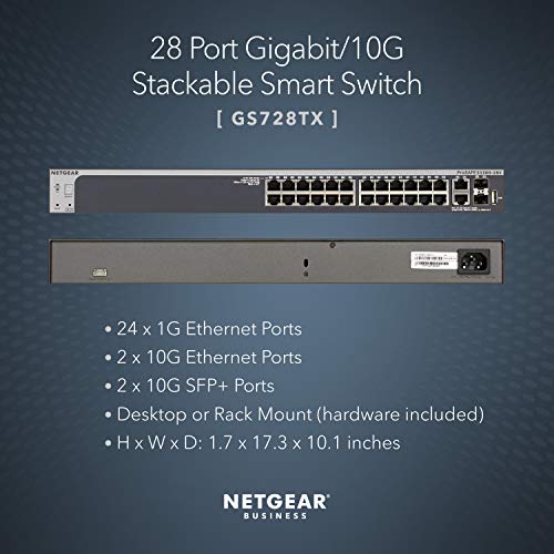 Netgear ProSAFE S3300-28X/28-Port Gigabit Stackable Smart Switch (GS728TX-100...