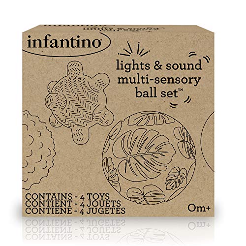 Infantino Activity Ball Set Music & Lights - 4 Colorful, Bouncy, & Multi-Textured Balls for Fine Motor Development for Little Hands