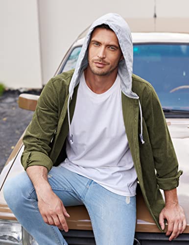 COOFANDY Mens Long Sleeve Button Up Shirt Shacket Fashion Corduroy Shirt Jacket Winter Work Shirts