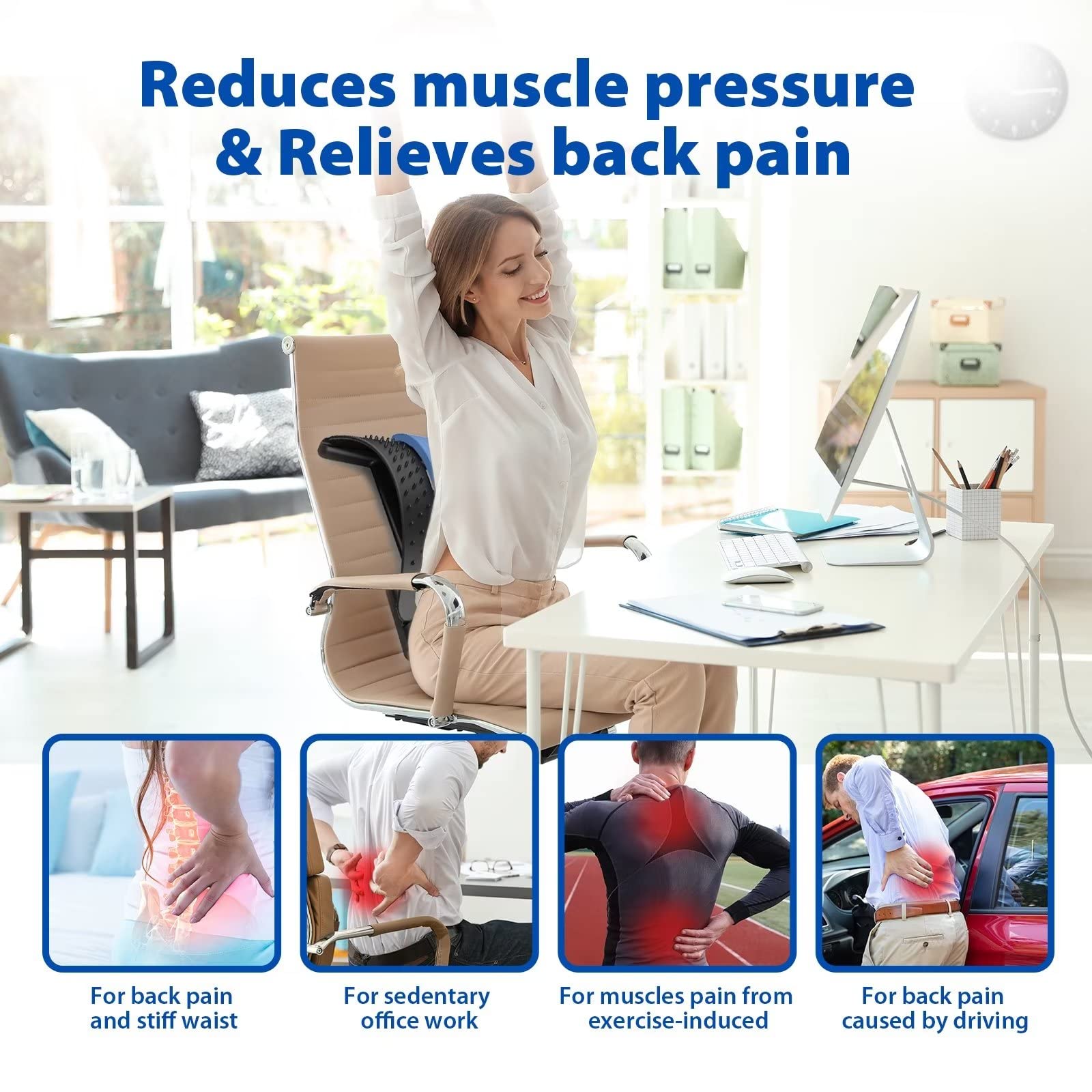 Back Stretcher for Pain Relief, Spine Deck with 3 Adjustable Settings, Back Cracker Device, Upper & Lower Back Pain Relief Stretcher for Spinal Decompression, Spine Aligner with Massager