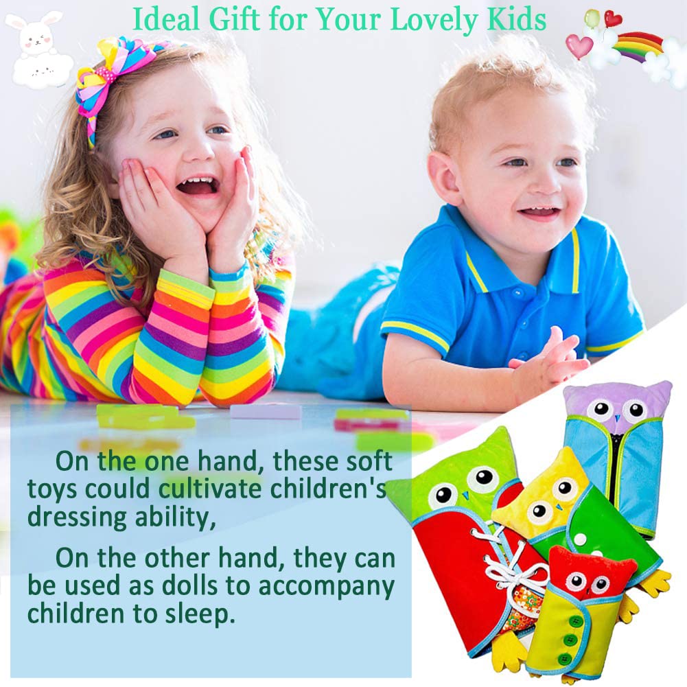 Extpro Learn to Dress Owl Doll Toys Kids Early Learning Basic Life Skills Busy Boards - Lace, Snap, Button, Zip for Preschool Education (Owl)