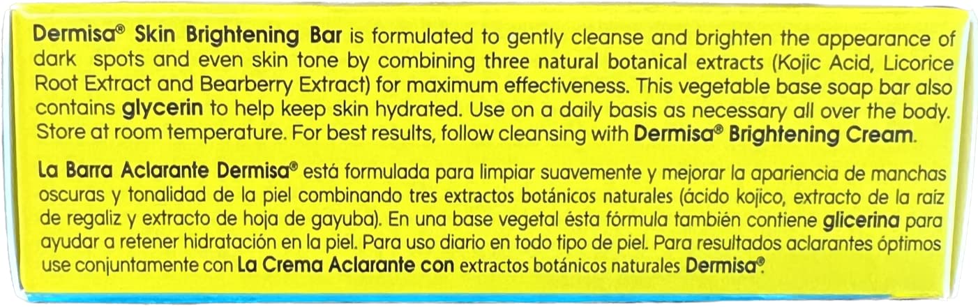 Dermisa Brightening Bar with Kojic Acid, Licorice Root, Bearberry Extract | NO PARABENS, NO SULFATES | 3 OZ | Pack of 3