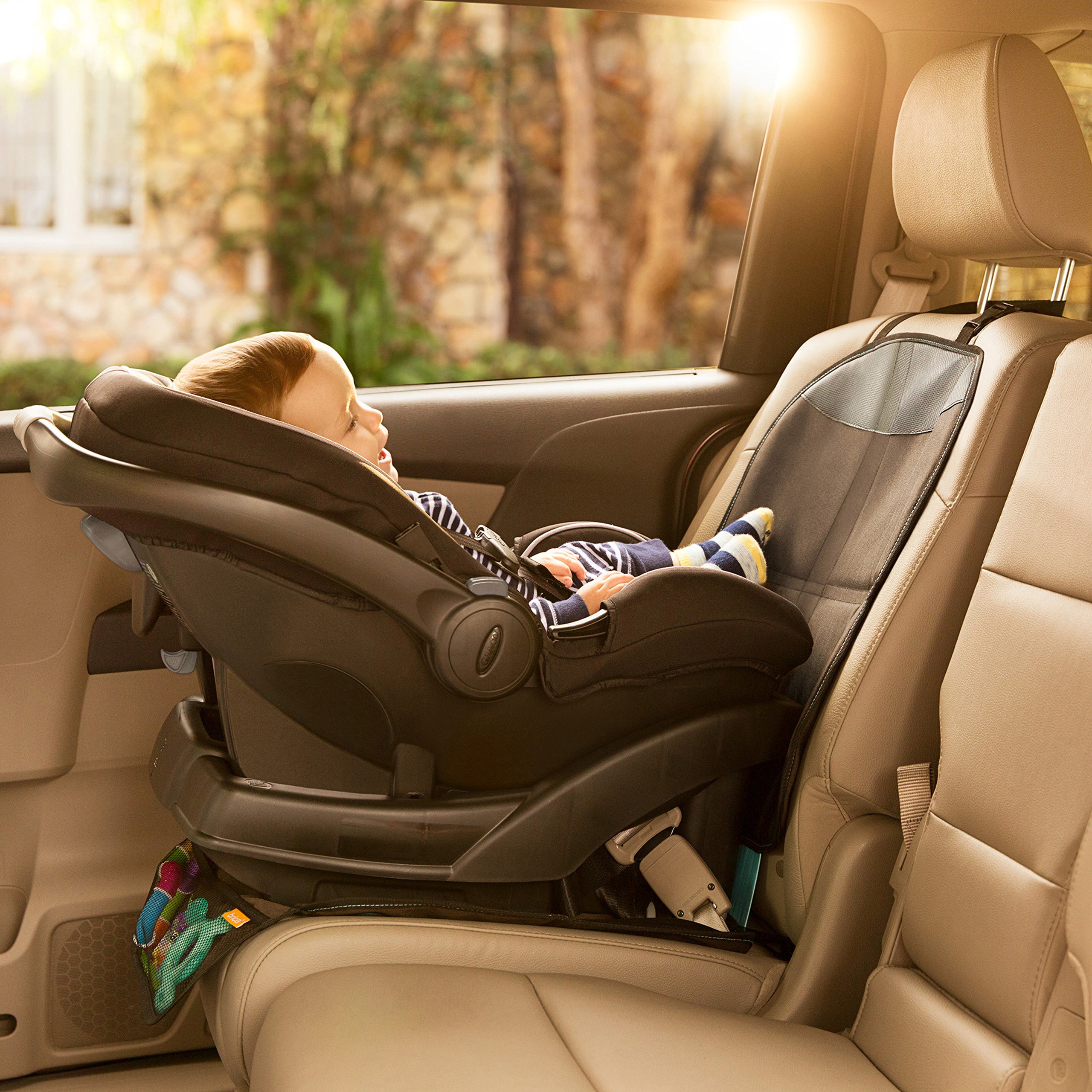 Munchkin® Brica® Seat Guardian™ Child Car Seat Protector, Includes Storage Pocket, Black/Brown