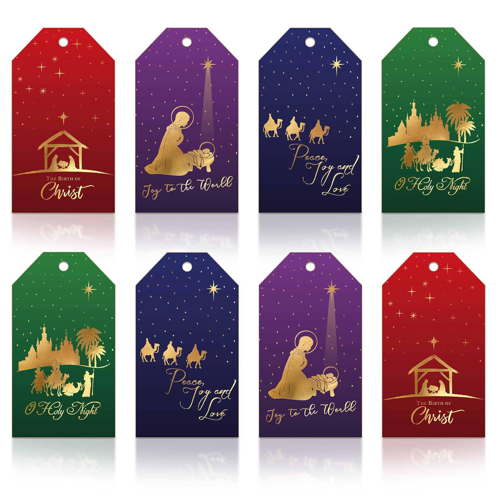 Whaline 120Pcs Christmas Paper Gift Tags Nativity Foil Gold Present Tags with 32.8Ft Twine Rope Xmas Birth of Jesus Hanging Labels Name Tags for Christmas DIY Gift Party Favor Supplies, 4 Styles