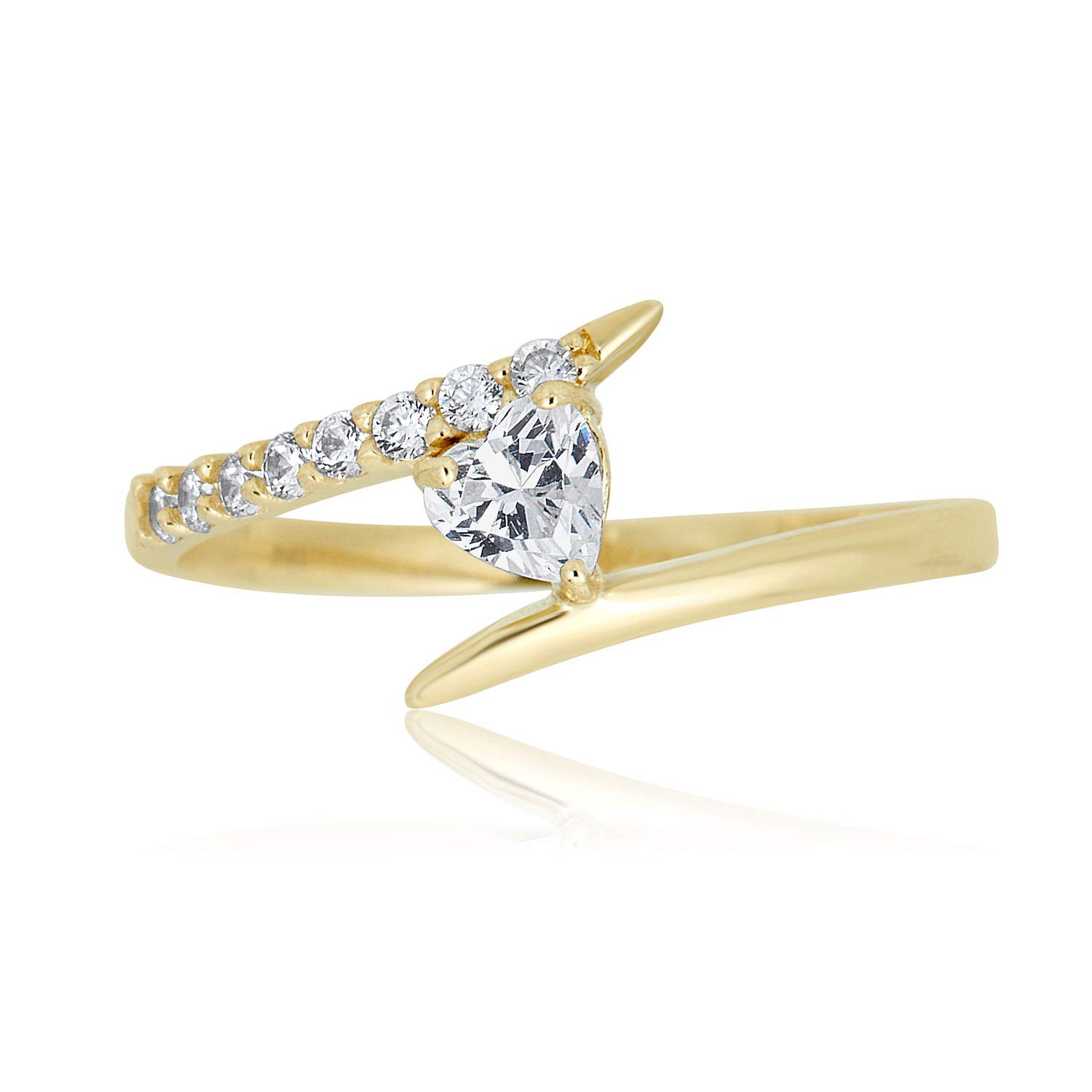AVORA 10K Yellow Gold Heart-shape Simulated Diamond CZ Bypass Wrap Fashion Ring - Size 7